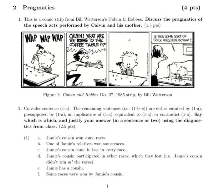 Pragmatics (4 pts) 1. This is a comic strip from Bill | Chegg.com