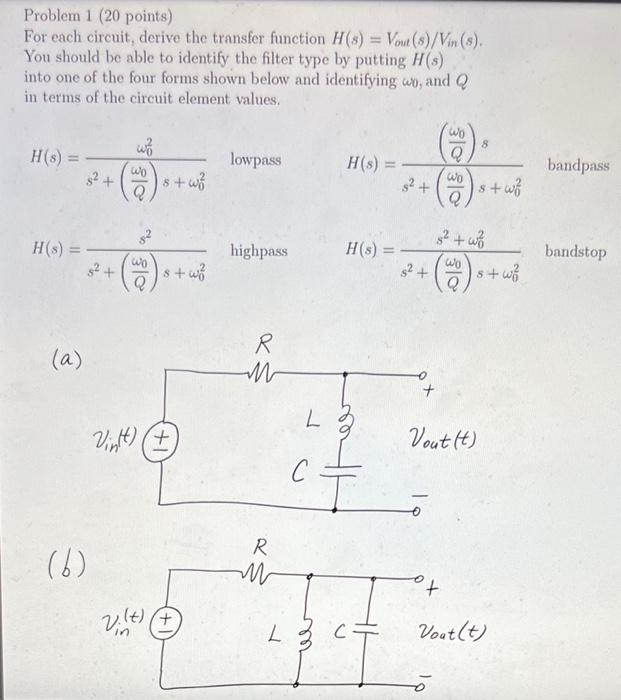 Solved Problem 1 (20 points) For each circuit, derive the | Chegg.com