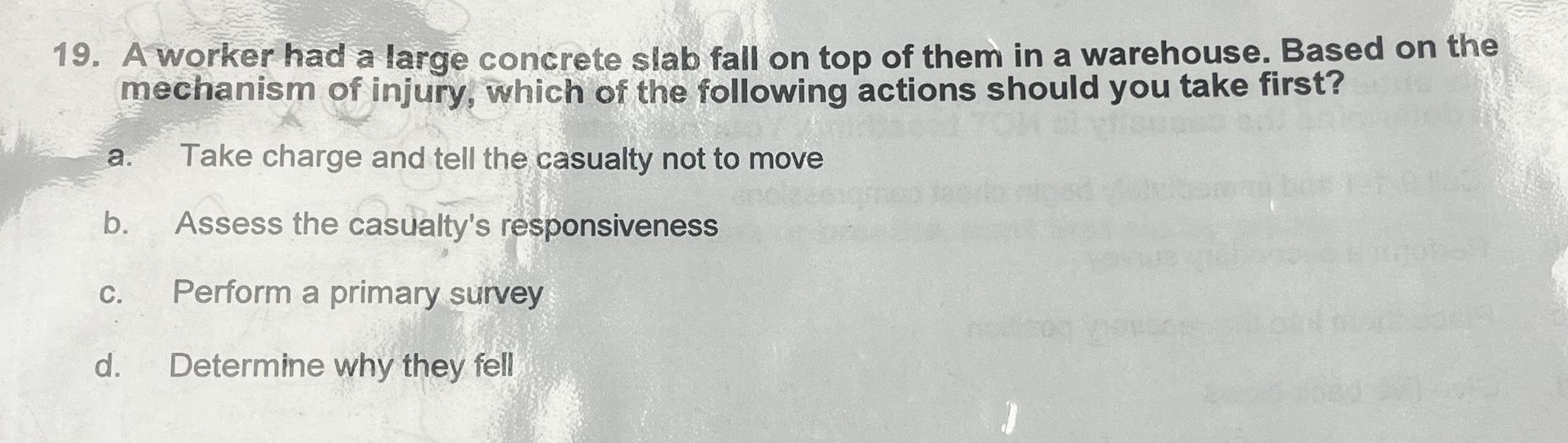 Solved A worker had a large concrete slab fall on top of | Chegg.com
