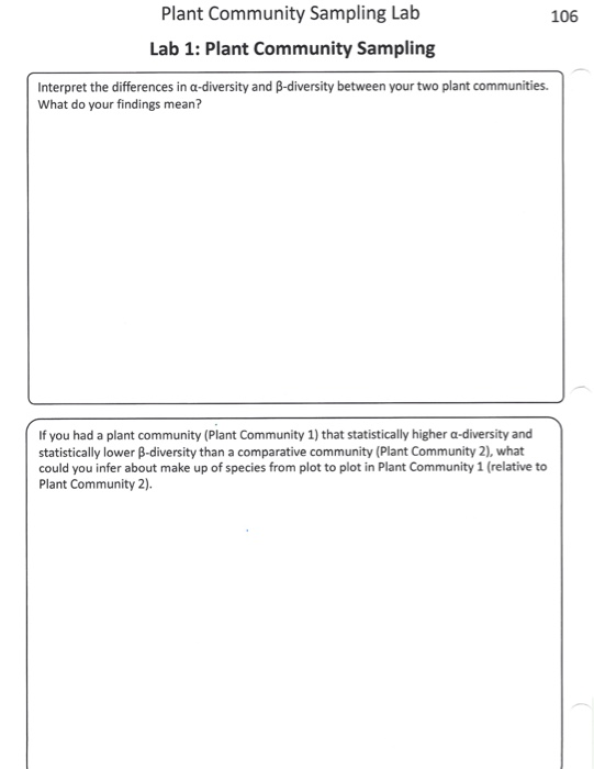 Solved Plant Community Sampling Lab 106 Lab 1: Plant | Chegg.com