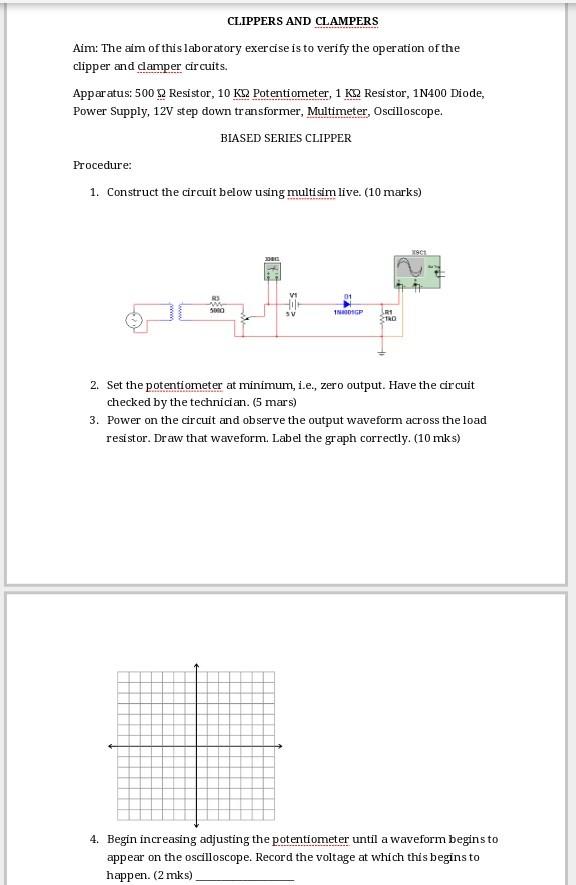CLIPPERS AND CLAMPERS Aim: The aim of this laboratory | Chegg.com