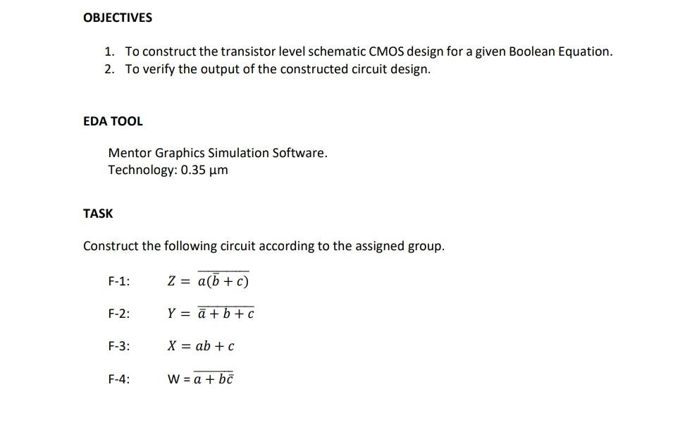 Solved OBJECTIVES 1. To construct the transistor level | Chegg.com