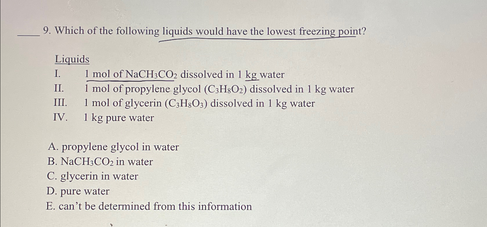 Solved Which of the following liquids would have the lowest | Chegg.com