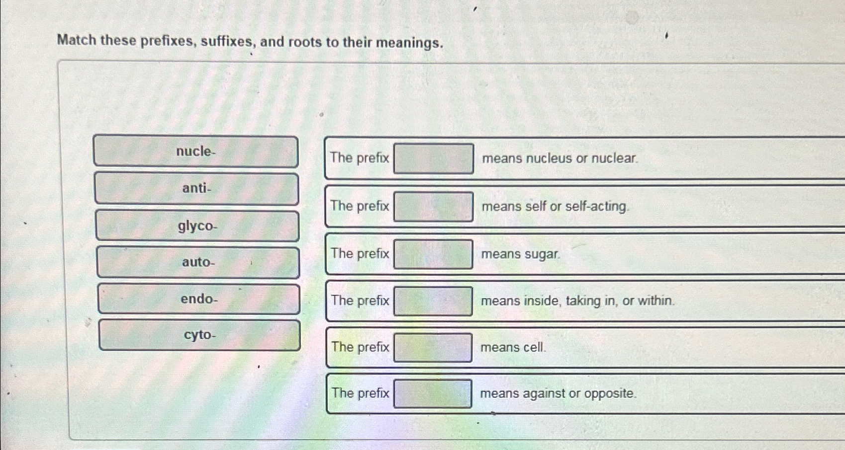 Solved Match these prefixes, suffixes, and roots to their | Chegg.com