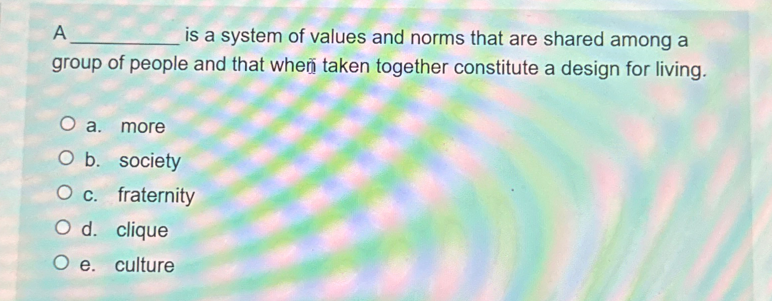Solved A is a system of values and norms that are shared | Chegg.com