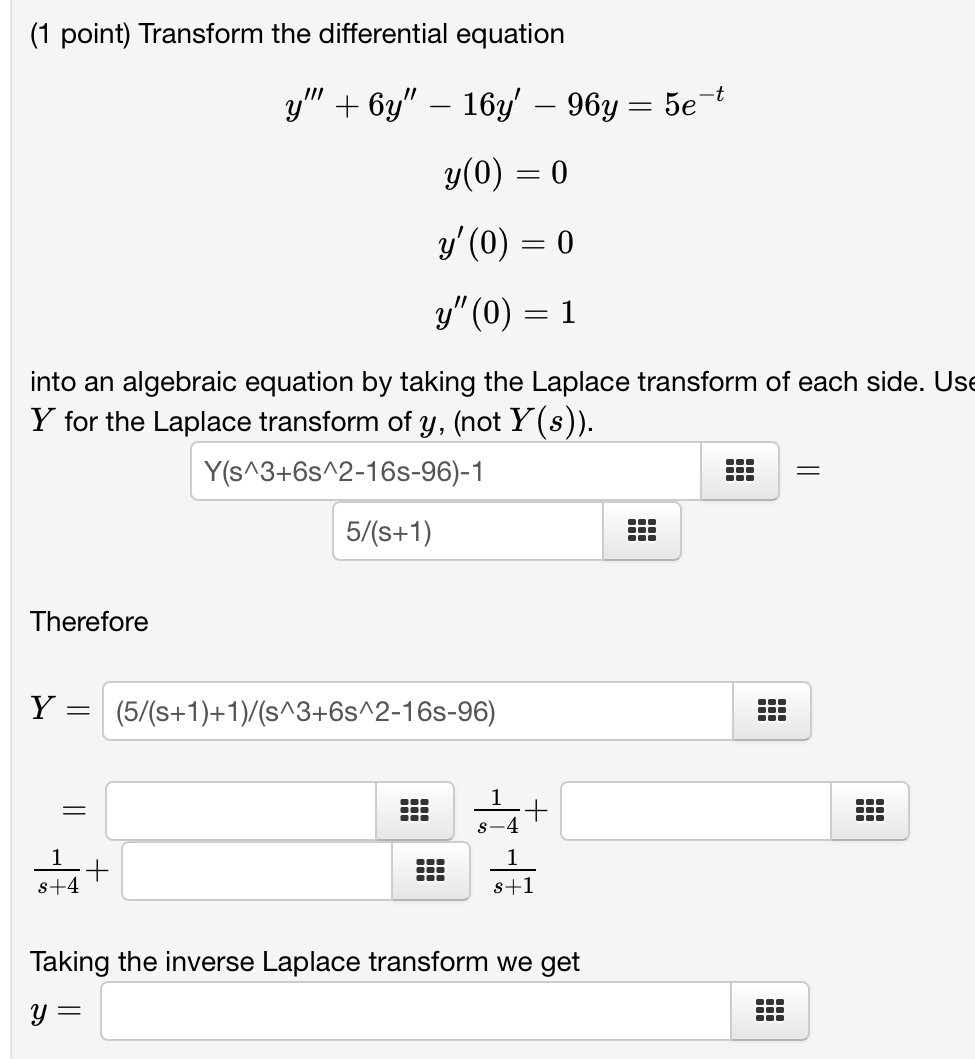 (1 ﻿point) ﻿Transform the differential | Chegg.com