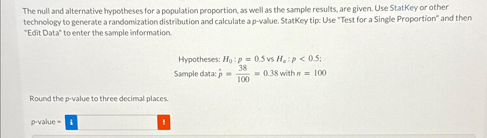 Solved The null and alternative hypotheses for a population | Chegg.com