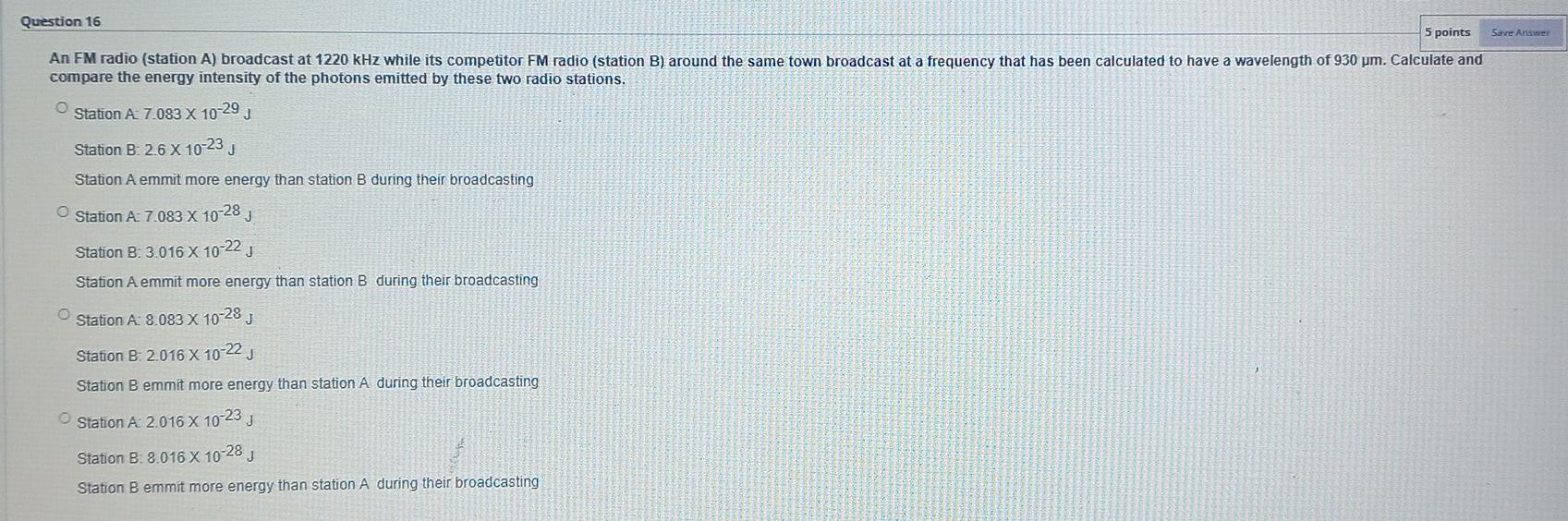 Solved Question 16 5 points Save Answer An FM radio (station | Chegg.com