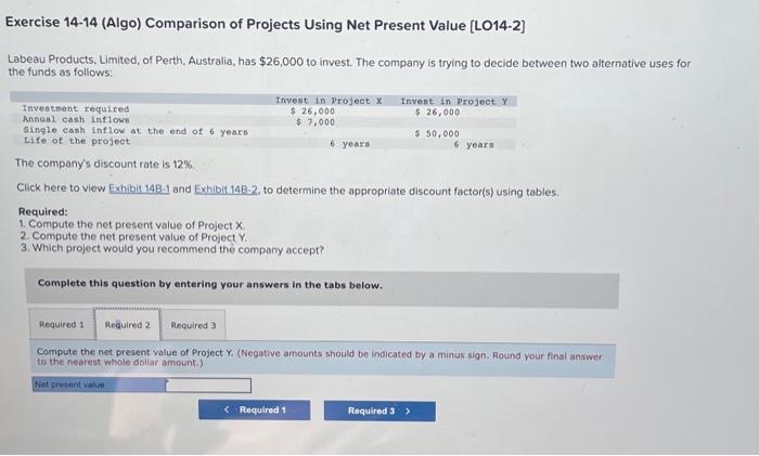 Solved Exercise 14-14 (Algo) Comparison of Projects Using | Chegg.com