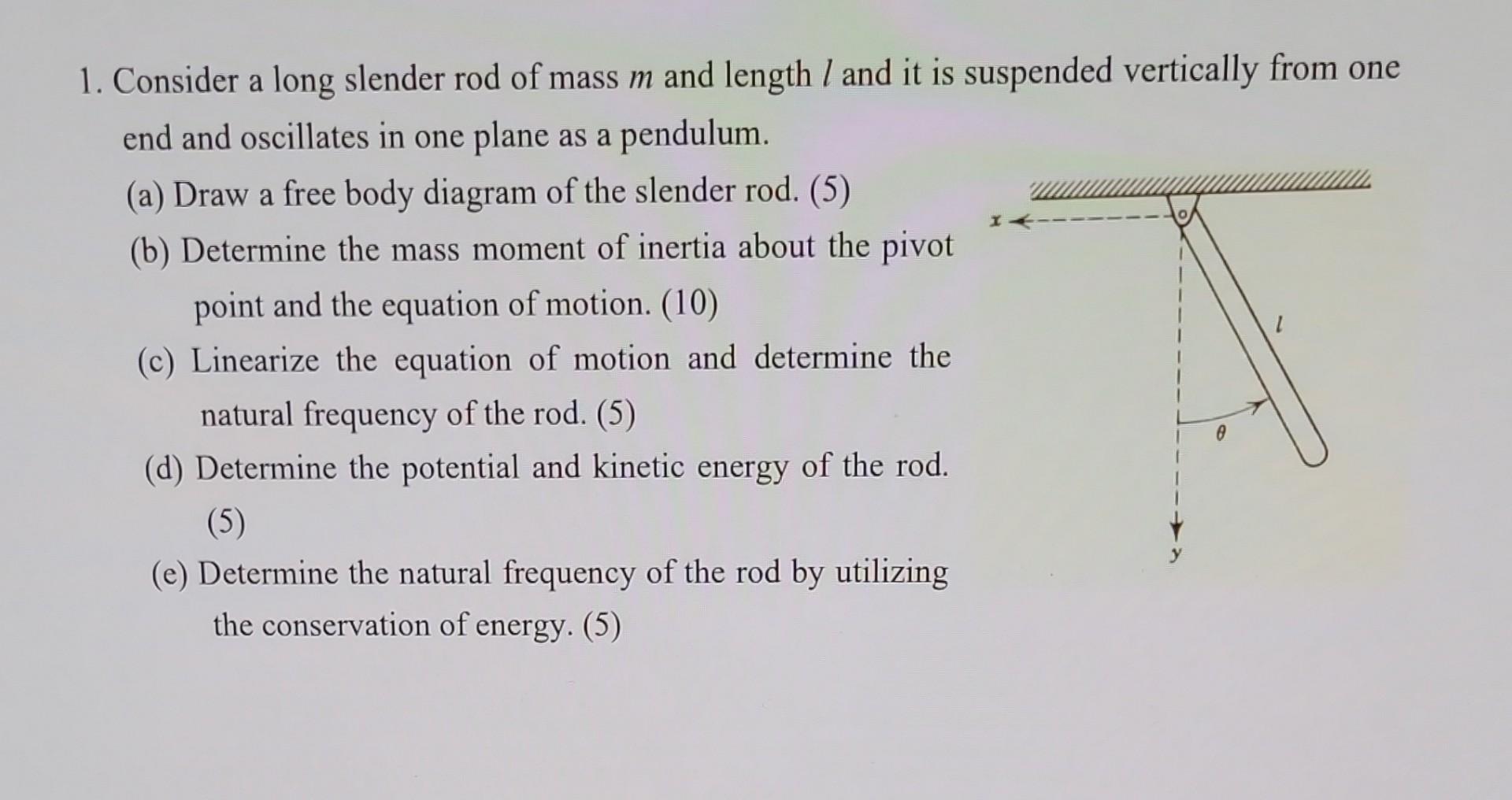 Solved Consider a long slender rod of mass m and length l | Chegg.com