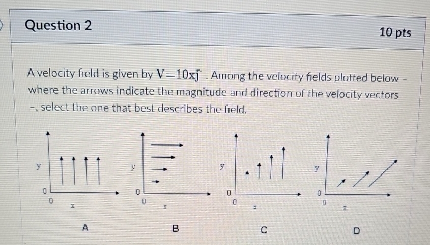 Solved Question 210 ﻿ptsA velocity field is given by V=10xj. | Chegg.com