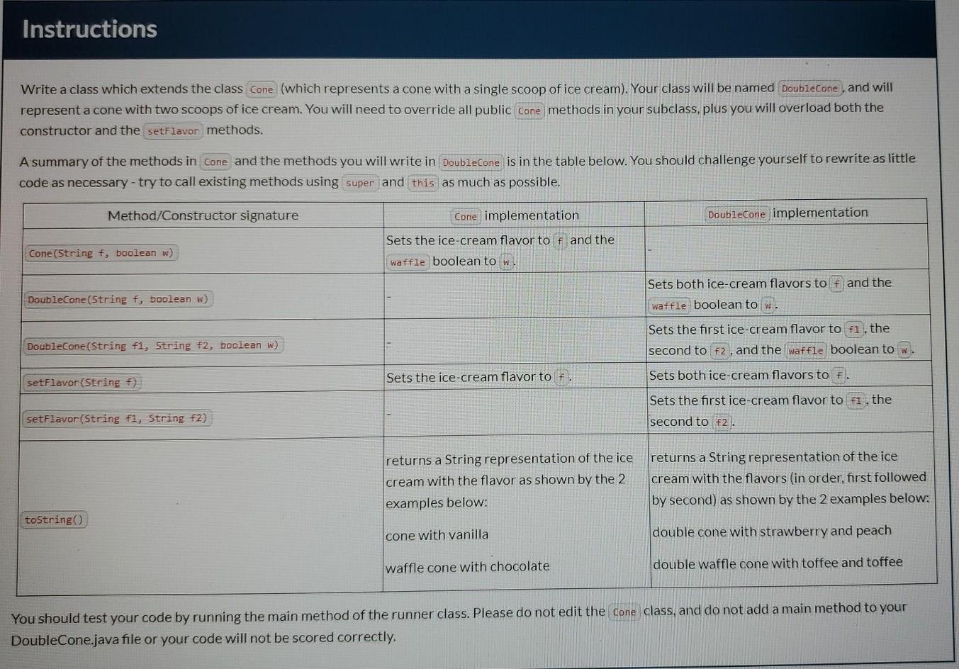Solved Instructions Write a class which extends the class | Chegg.com