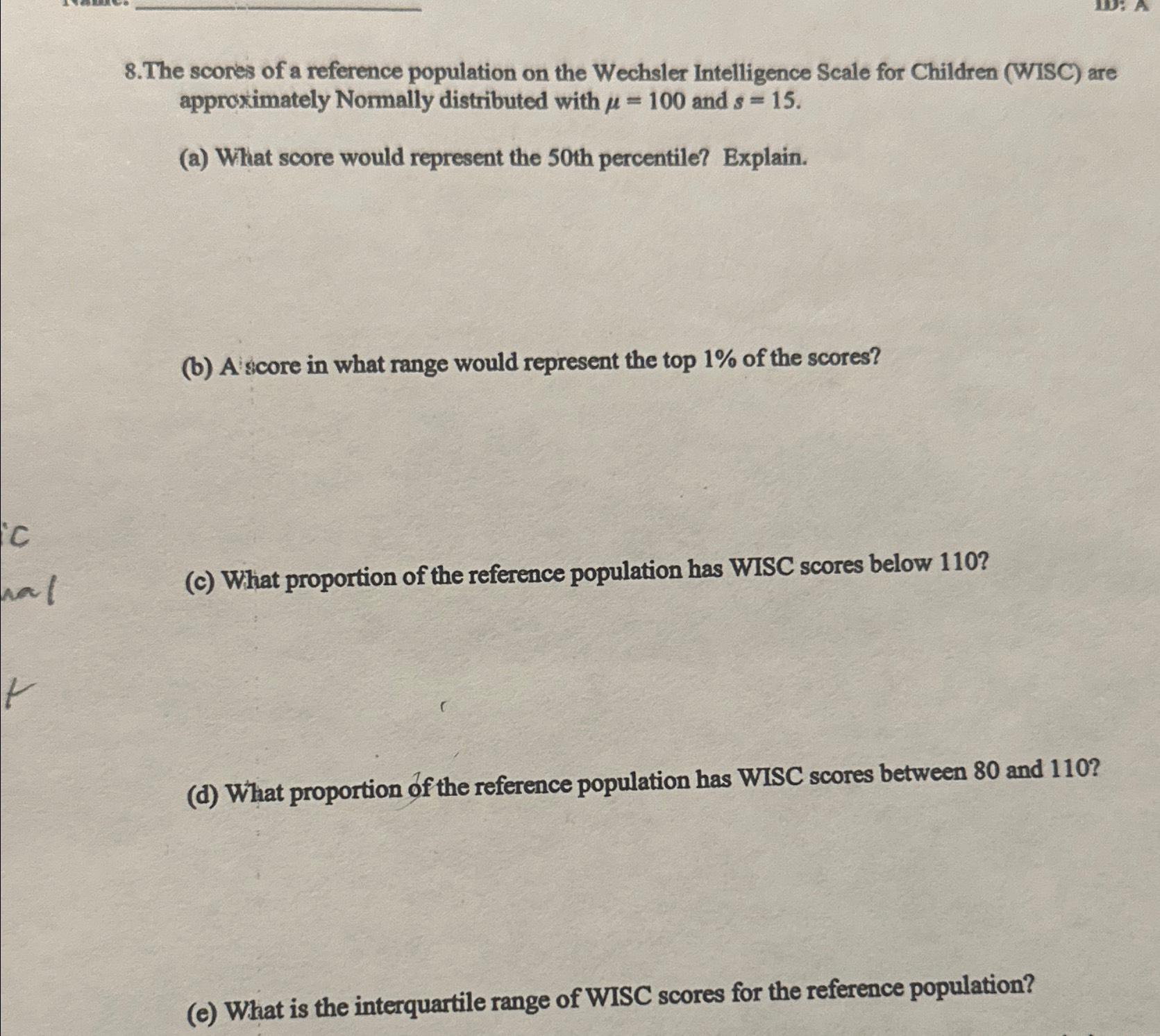 Solved 8.The scores of a reference population on the | Chegg.com