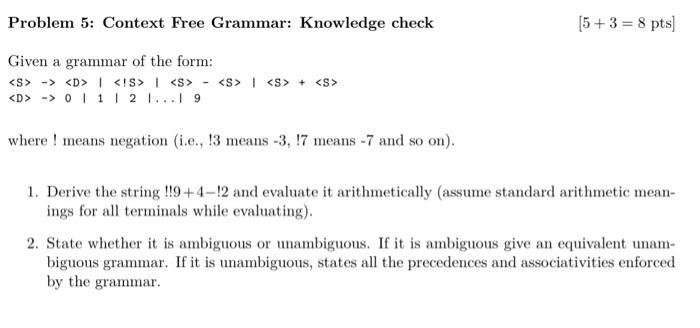 Solved Problem 5: Context Free Grammar: Knowledge check | Chegg.com