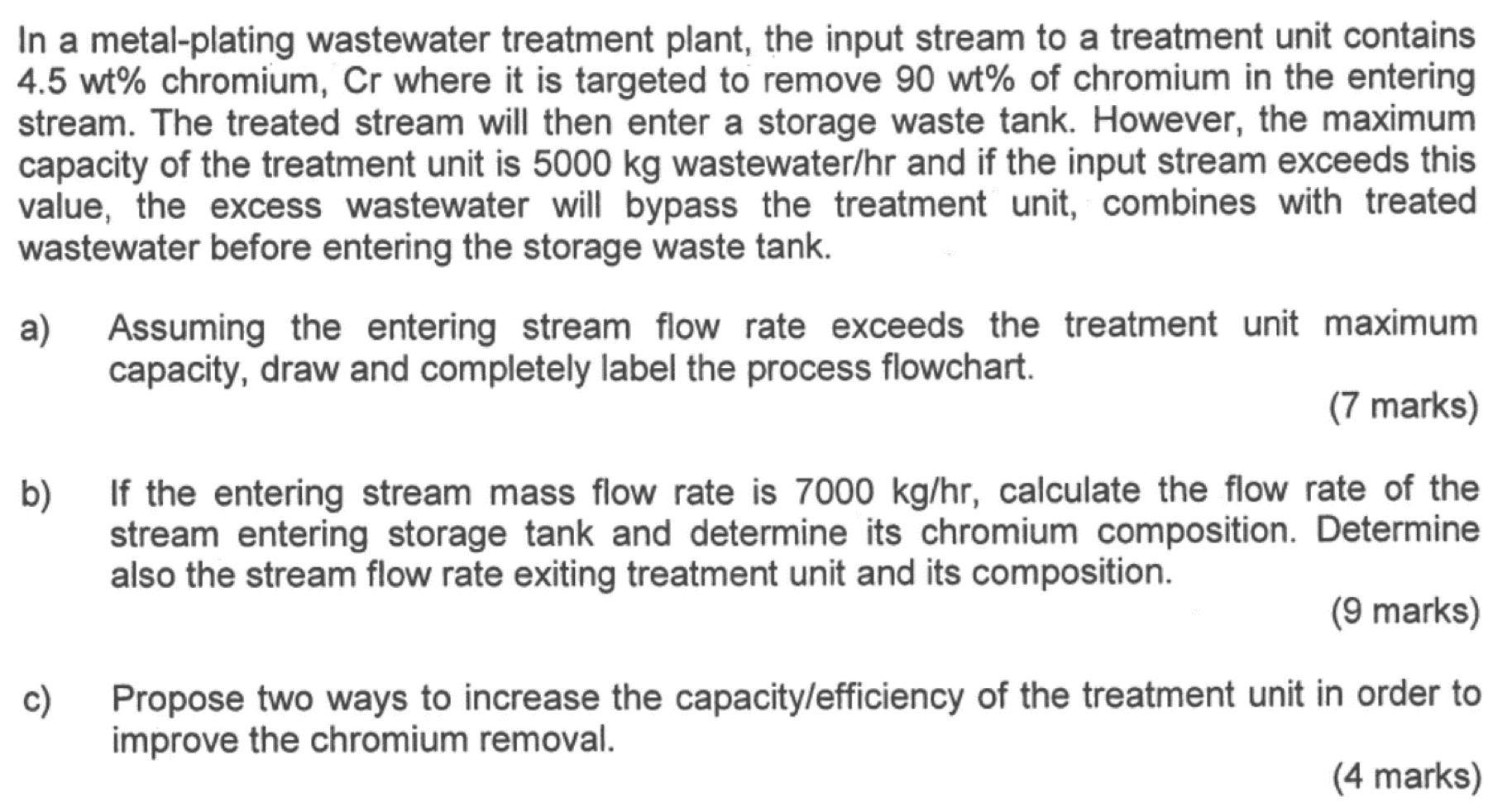 Solved In a metal-plating wastewater treatment plant, the | Chegg.com