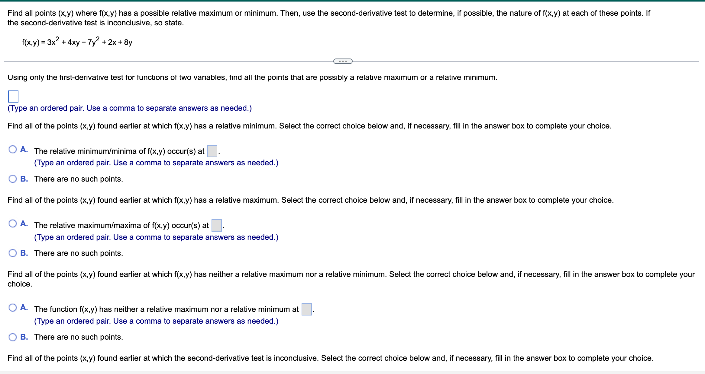 Solved Find all points (x,y) ﻿where f(x,y) ﻿has a possible | Chegg.com