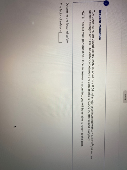 Solved Saved Required information Two gage marks are placed | Chegg.com