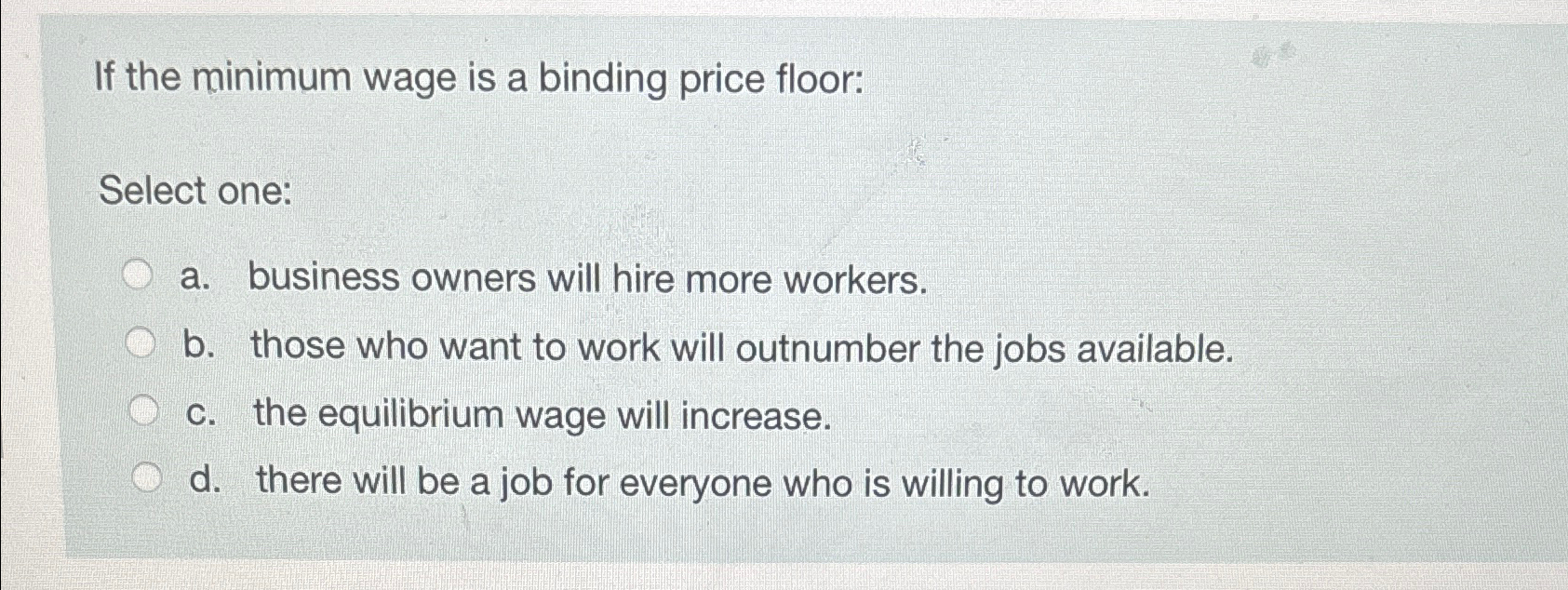 Solved If the minimum wage is a binding price floor:Select | Chegg.com