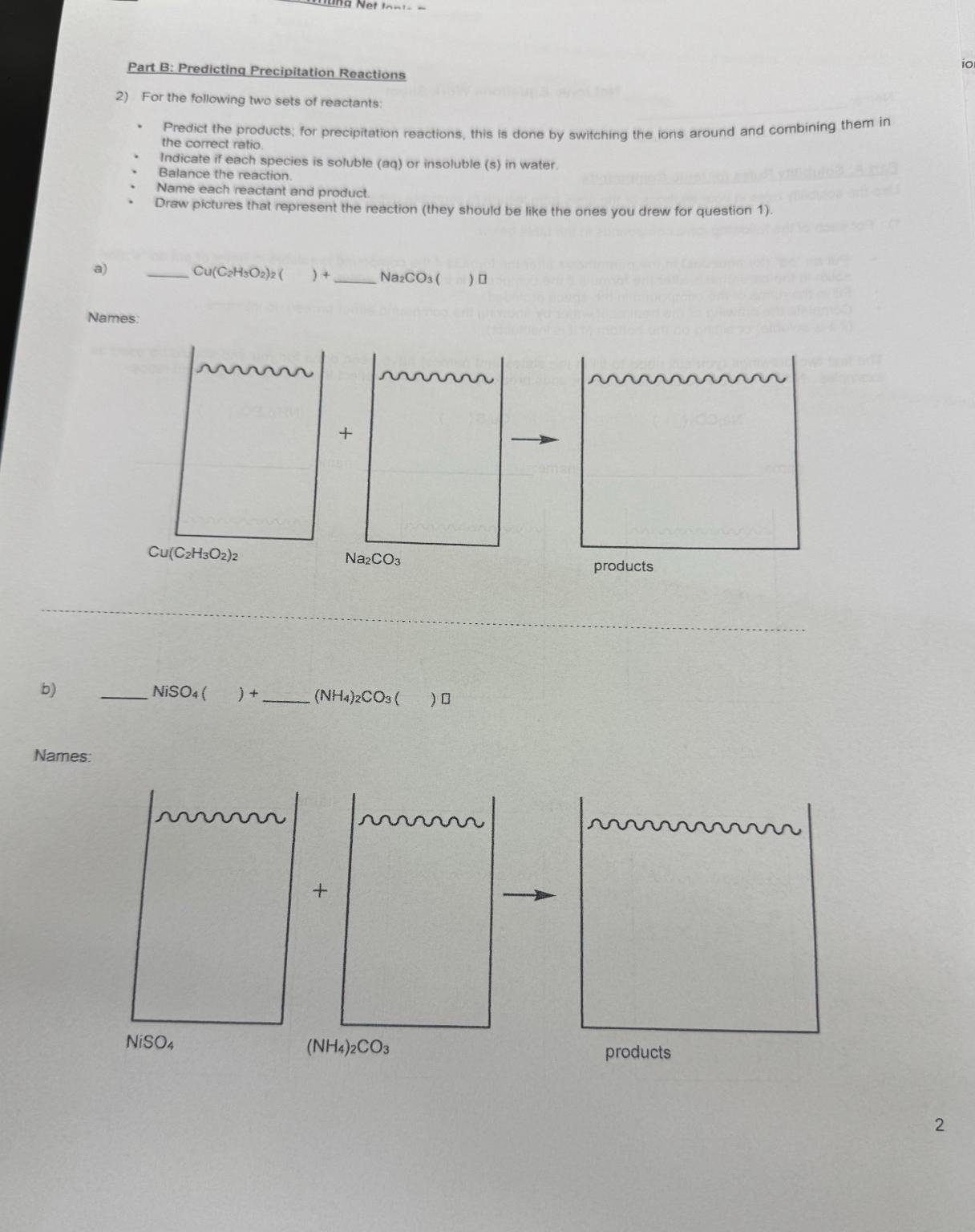 Solved Part B: Predicting Precipitation ReactionsFor the | Chegg.com