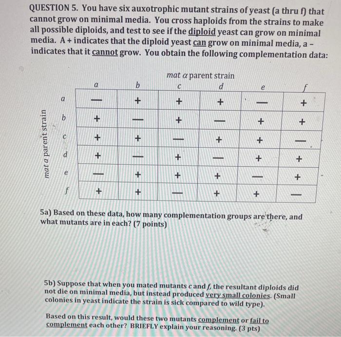 Solved QUESTION 5. You have six auxotrophic mutant strains | Chegg.com