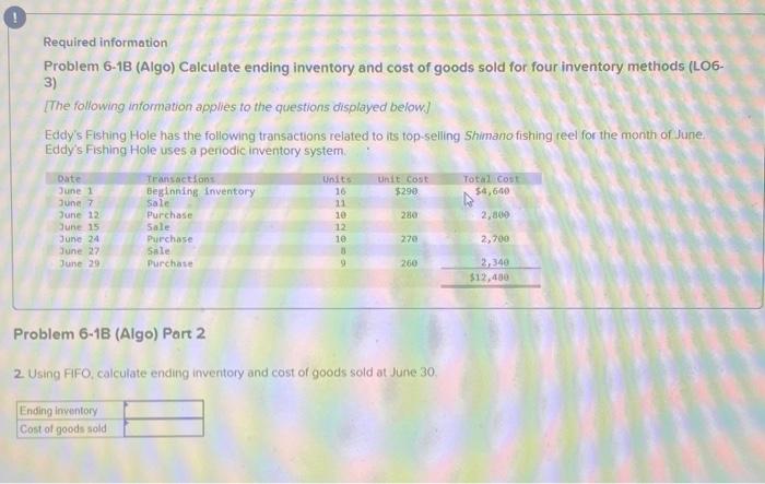 Solved Required information Problem 6-18 (Algo) Calculate | Chegg.com