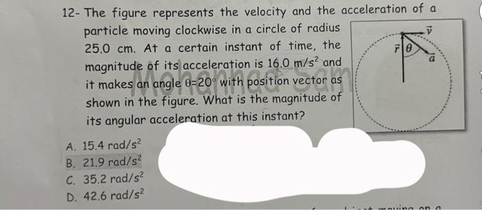 Solved 12- The figure represents the velocity and the | Chegg.com