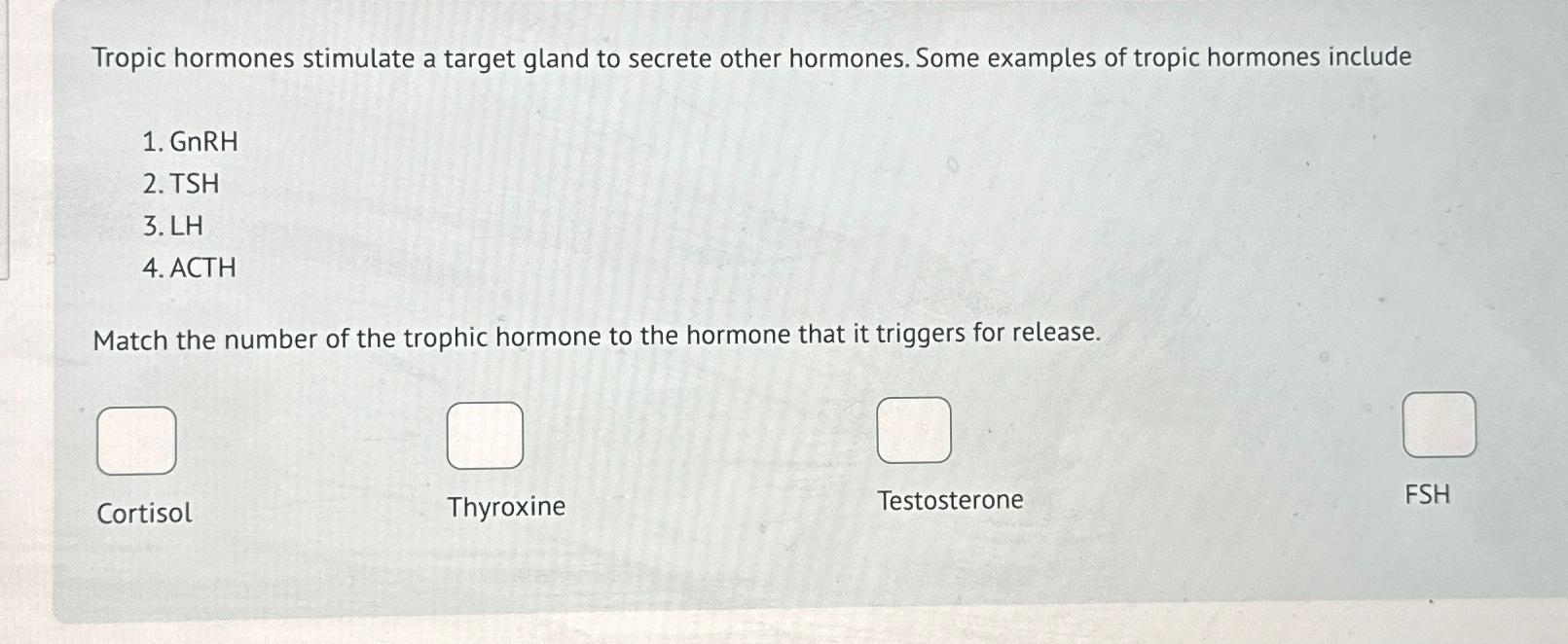 Solved Tropic hormones stimulate a target gland to secrete | Chegg.com