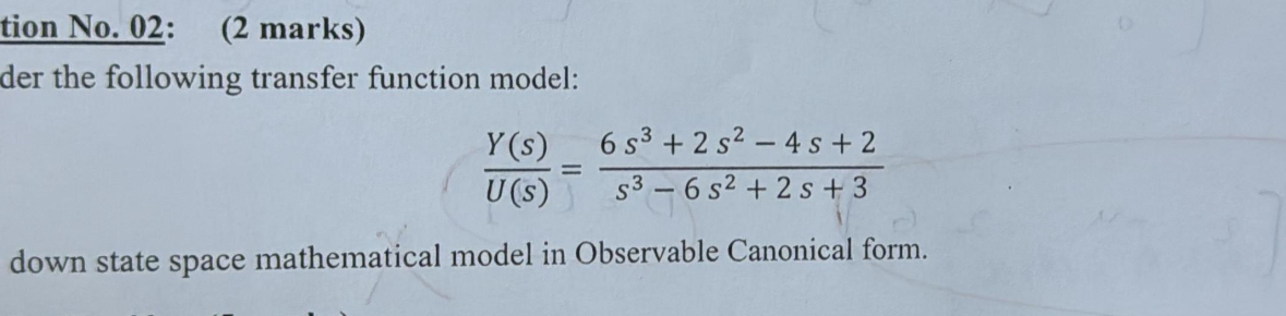 tion No. 02: ( 2 ﻿marks)der the following transfer | Chegg.com