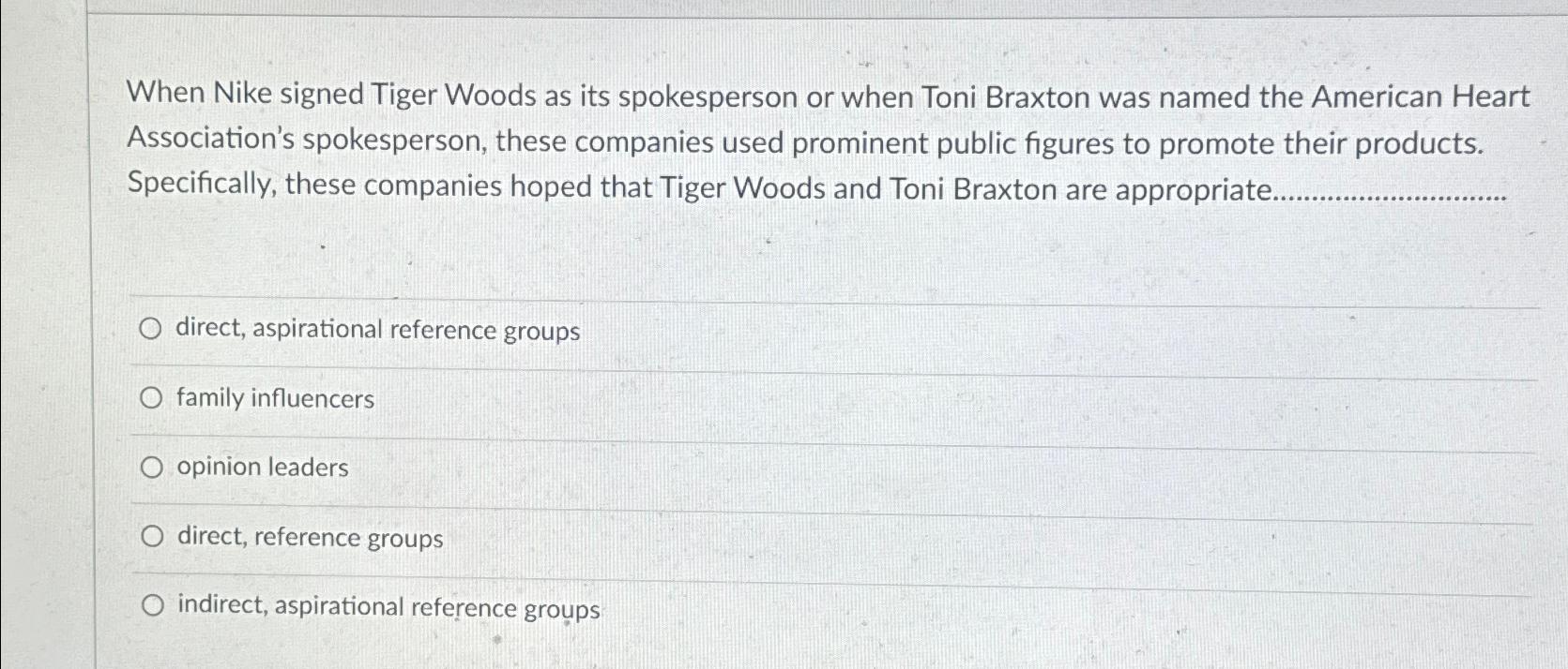 Solved When Nike signed Tiger Woods as its spokesperson or | Chegg.com