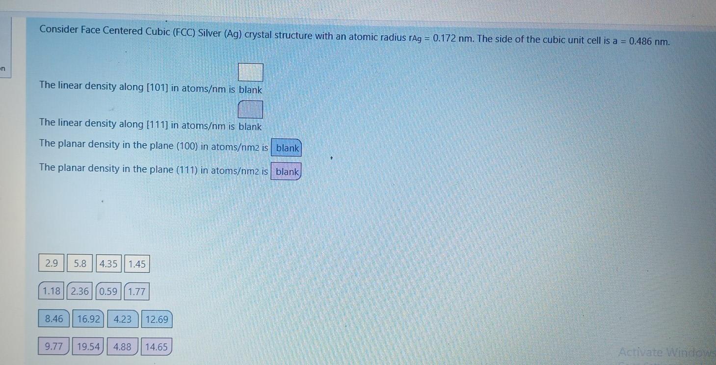 Solved Consider Face Centered Cubic (FCC) Silver (Ag) | Chegg.com