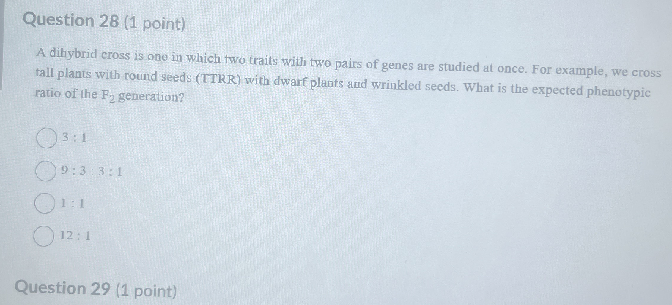 Solved Question 28 (1 ﻿point)A dihybrid cross is one in | Chegg.com