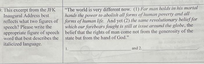 This excerpt from the JFK Inaugural Address best | Chegg.com