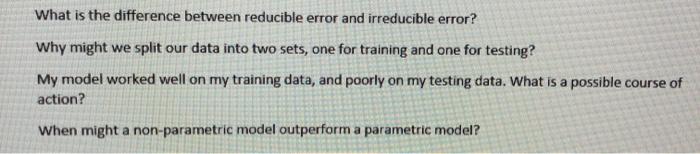 Solved What is the difference between reducible error and | Chegg.com
