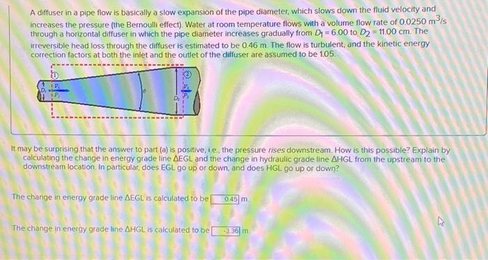 Solved A diffuser in a pipe flow is basically a slow | Chegg.com
