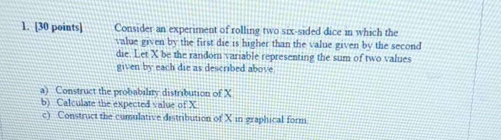 Solved 1. [30 points) Consider an experiment of rolling two | Chegg.com