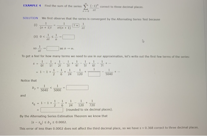 Solved EXAMPLE Find the sum of the series (-1)" correct to | Chegg.com