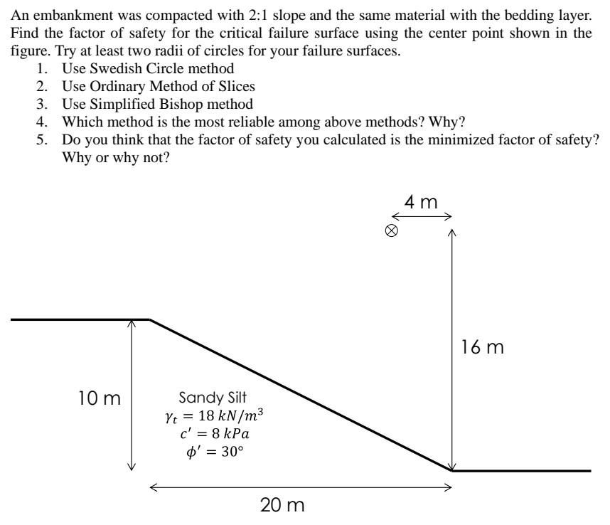 An embankment was compacted with 2:1 slope and the | Chegg.com