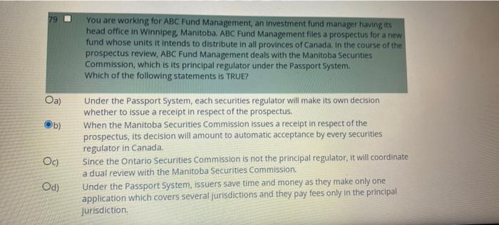 Solved 79 You are working for ABC Fund Management, an | Chegg.com