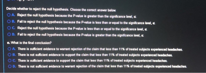 Solved Decide whether to reject the null hypothesis. | Chegg.com