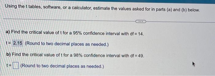 Solved Using the t tables, software, or a calculator, | Chegg.com