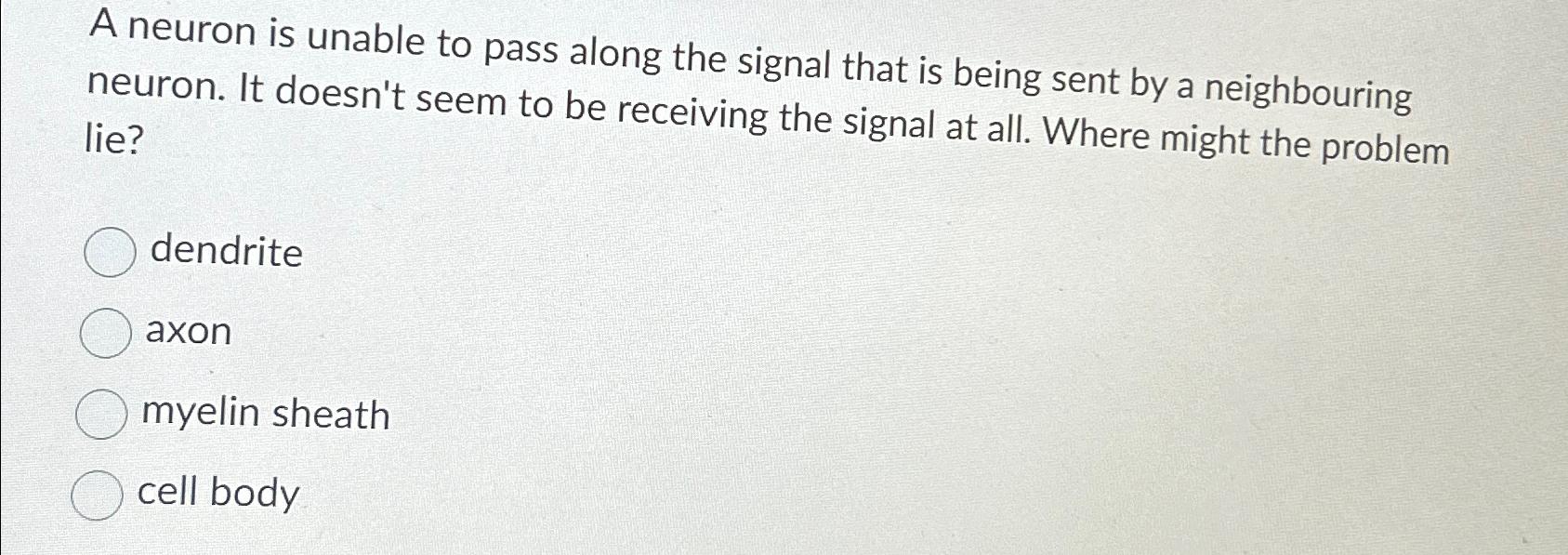 Solved A neuron is unable to pass along the signal that is | Chegg.com