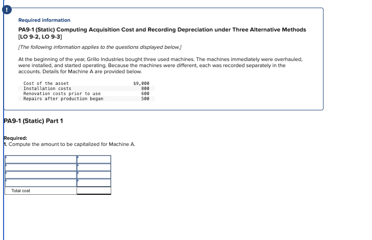 Solved !Required informationPA9-1 (Static) ﻿Computing | Chegg.com