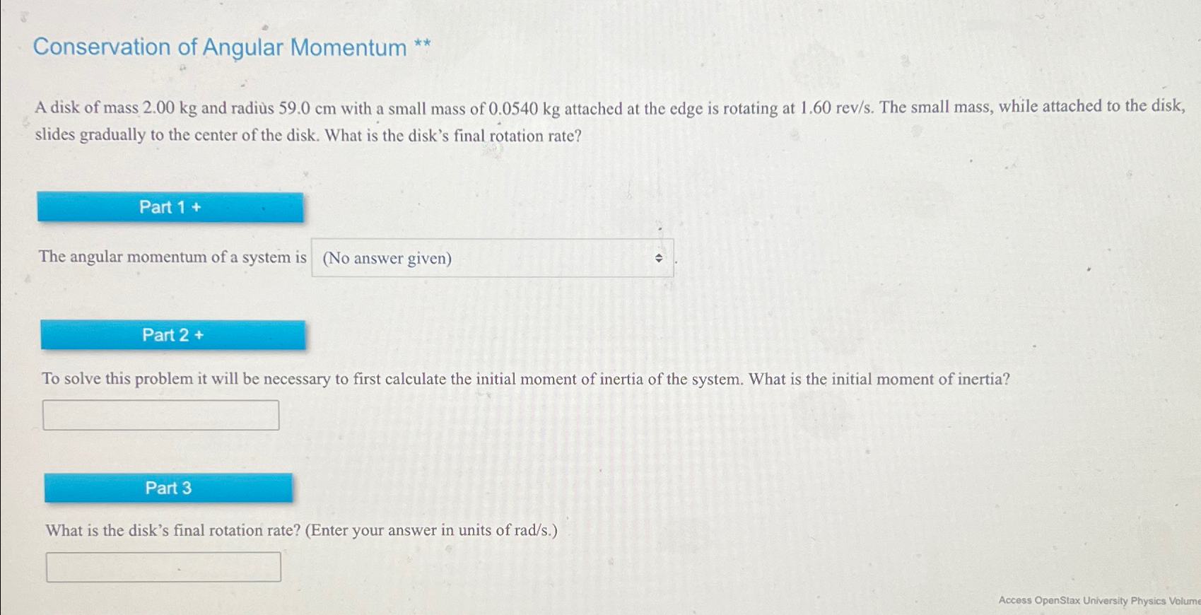 Solved Conservation of Angular Momentum **A disk of mass | Chegg.com