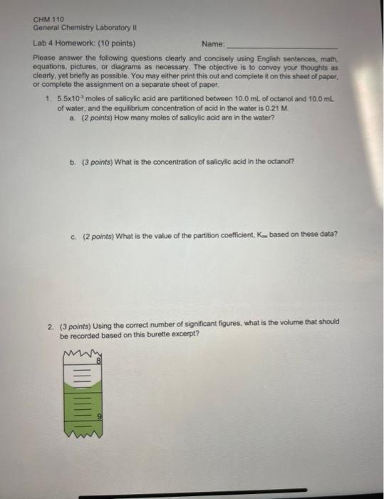 Solved CHM 110 General Chemistry Laboratory II Lab 4 | Chegg.com