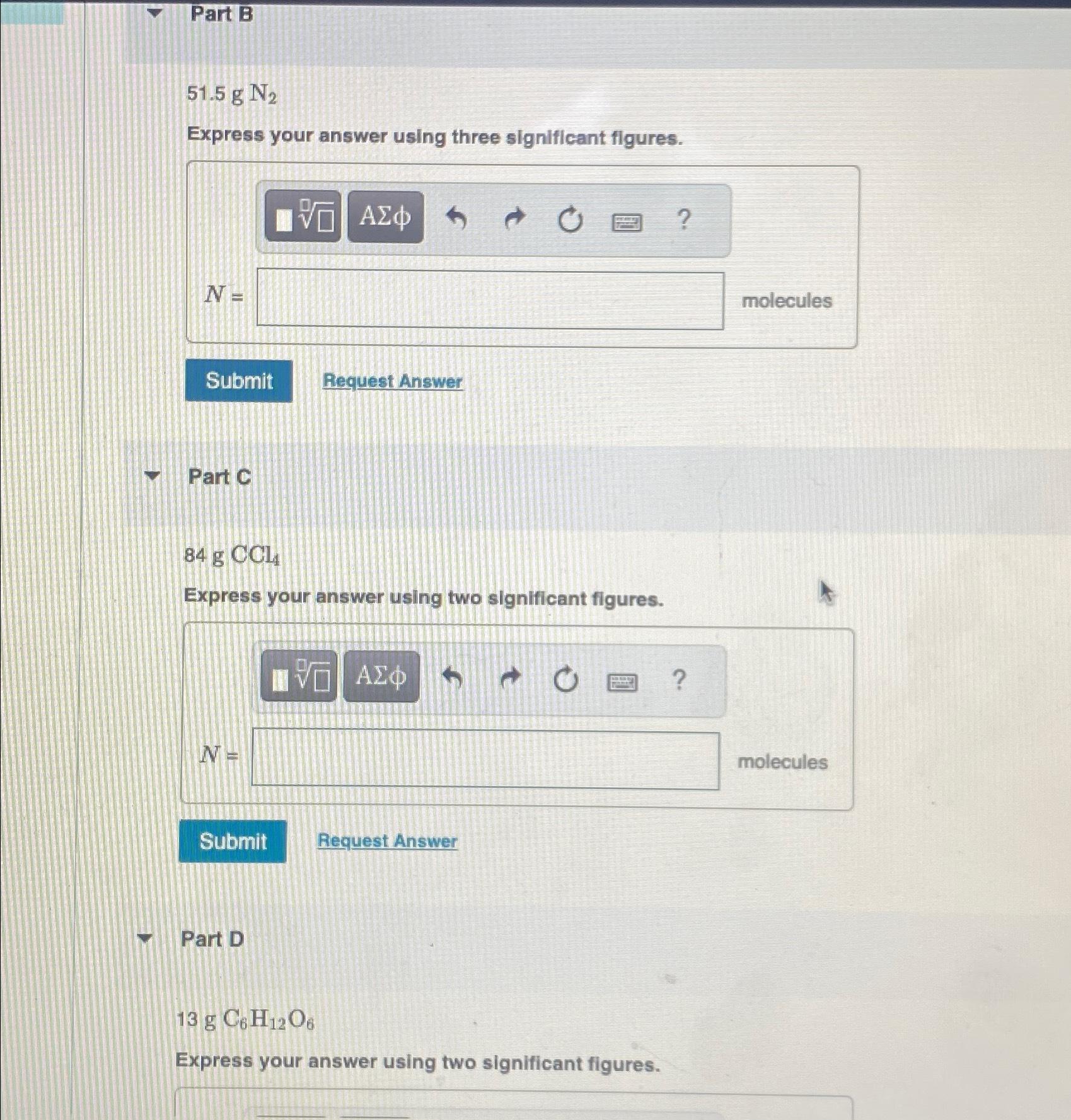 Solved How many molecules are in each sample?Part | Chegg.com