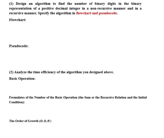 (1) Design an algorithm to find the number of binary | Chegg.com