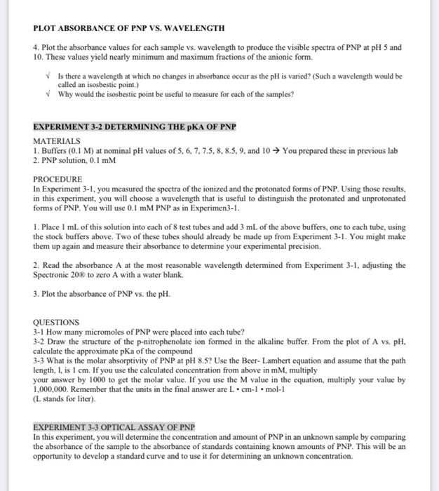 Experiment \#3 Absorbance Spectra, pKa and | Chegg.com
