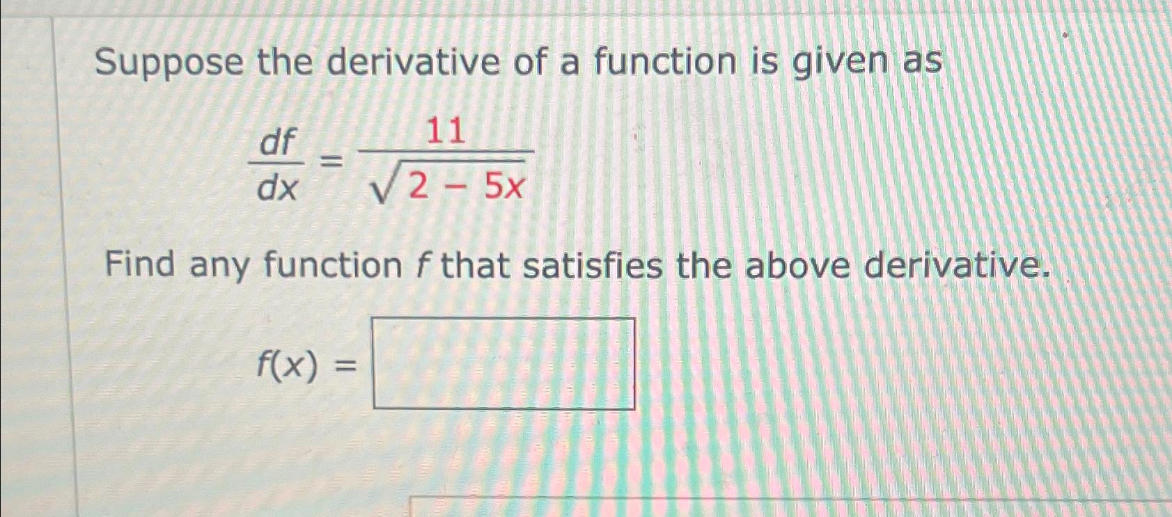 Solved Suppose the derivative of a function is given | Chegg.com