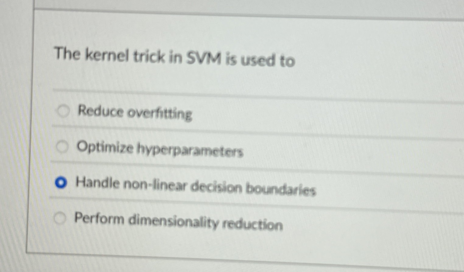 Solved The kernel trick in SVM is used toReduce | Chegg.com