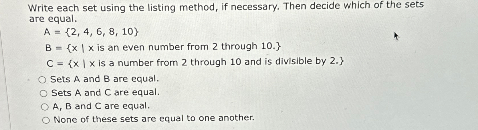 Solved Write each set using the listing method, if | Chegg.com